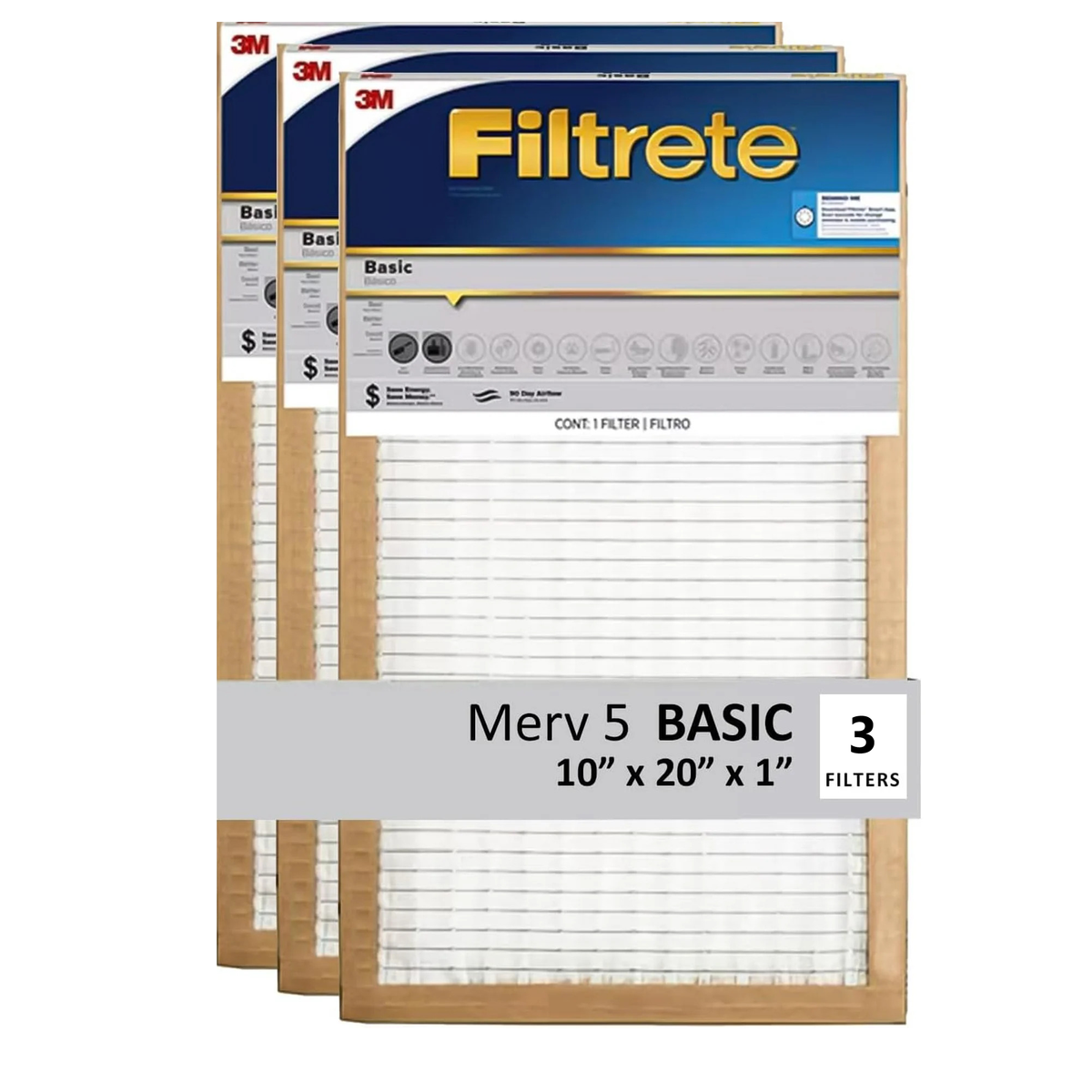 3M Filtrete Basic Air Filter FBL07CI 10 in x 20 in x 1 in - 3 Pack ...